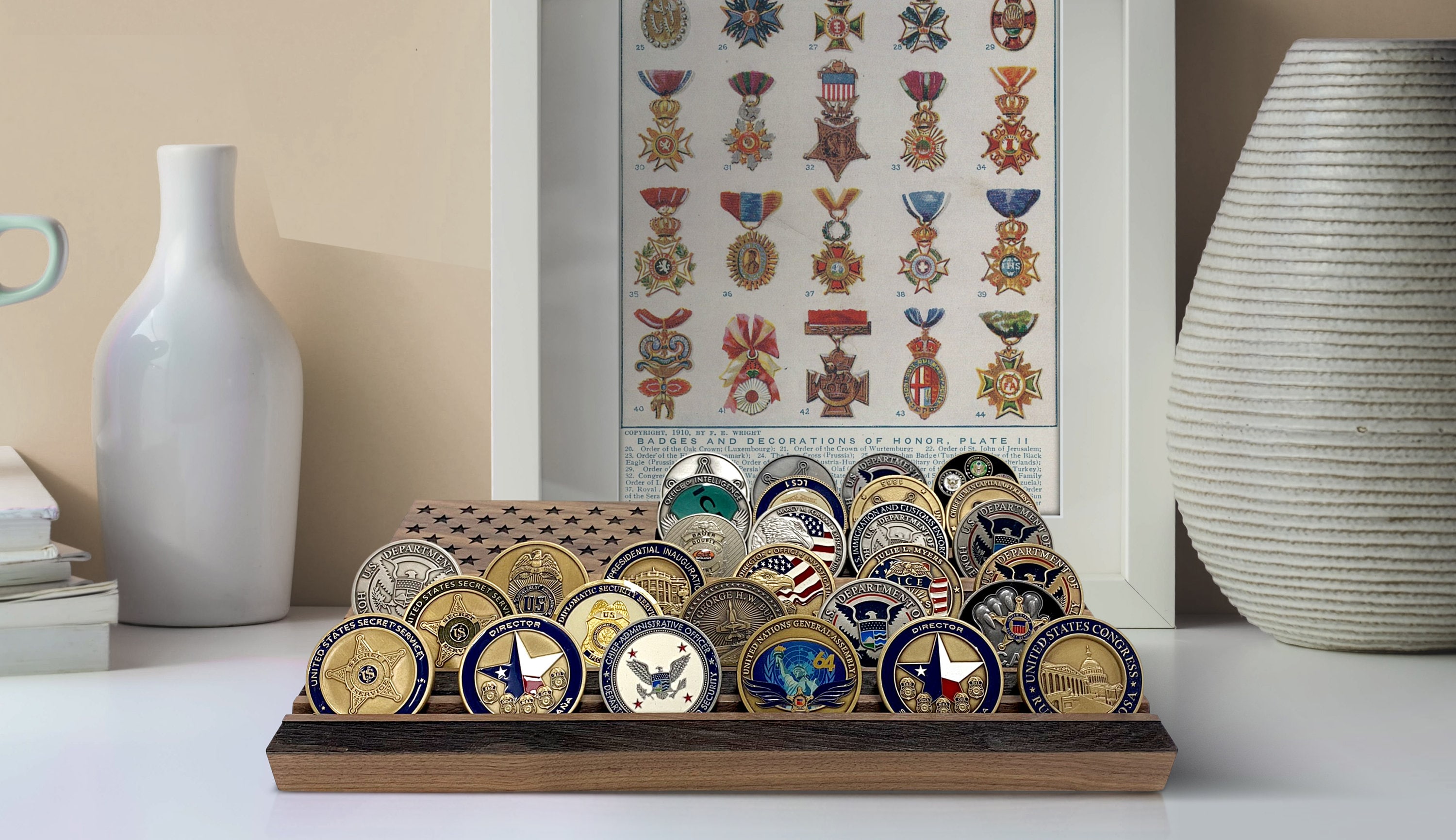 Custom Engraved American Flag Challenge Coin Table Top Display | Etsy