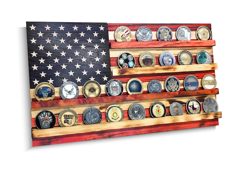 Challenge Coin Hanging Wall Display, Handmade American Flag Collection ...