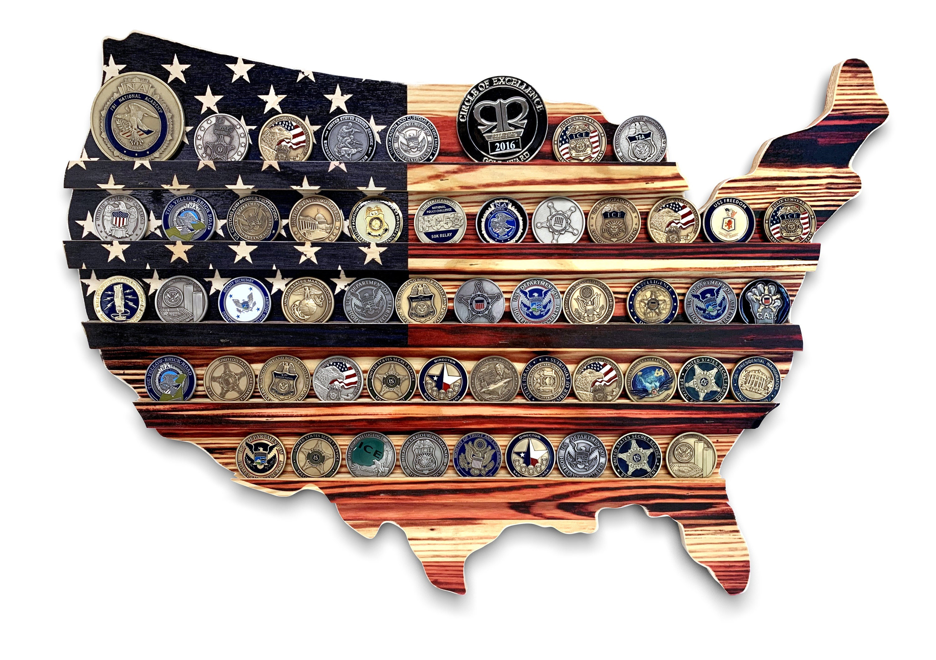 Handmade American Flag USA Shape Challenge Coin Hanging Wall Display ...