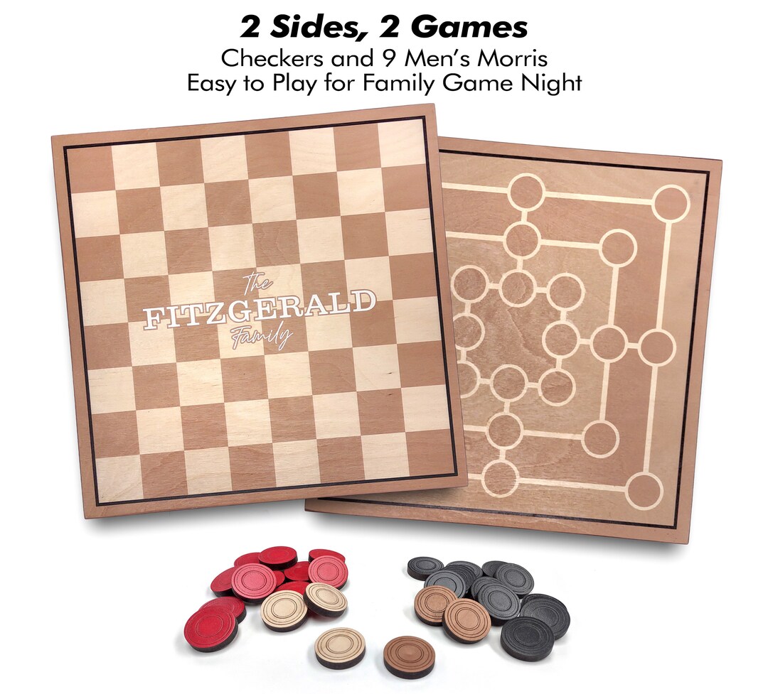 Two in One Game Board, Personalized Checker Board, Custom Wood Nine Men ...