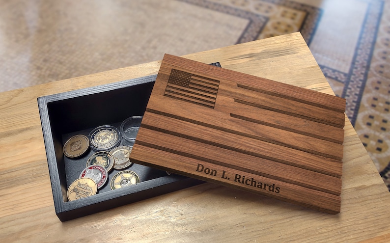 Custom Engraved Memorabilia Collectable Storage Box, American Flag ...