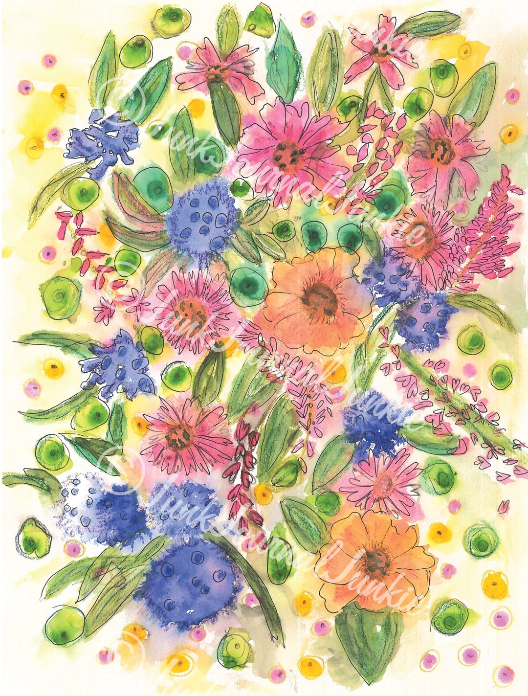 5 FLOWER POWER Artist Paper Images, ORIGINAL Artwork, Florals Digital ...