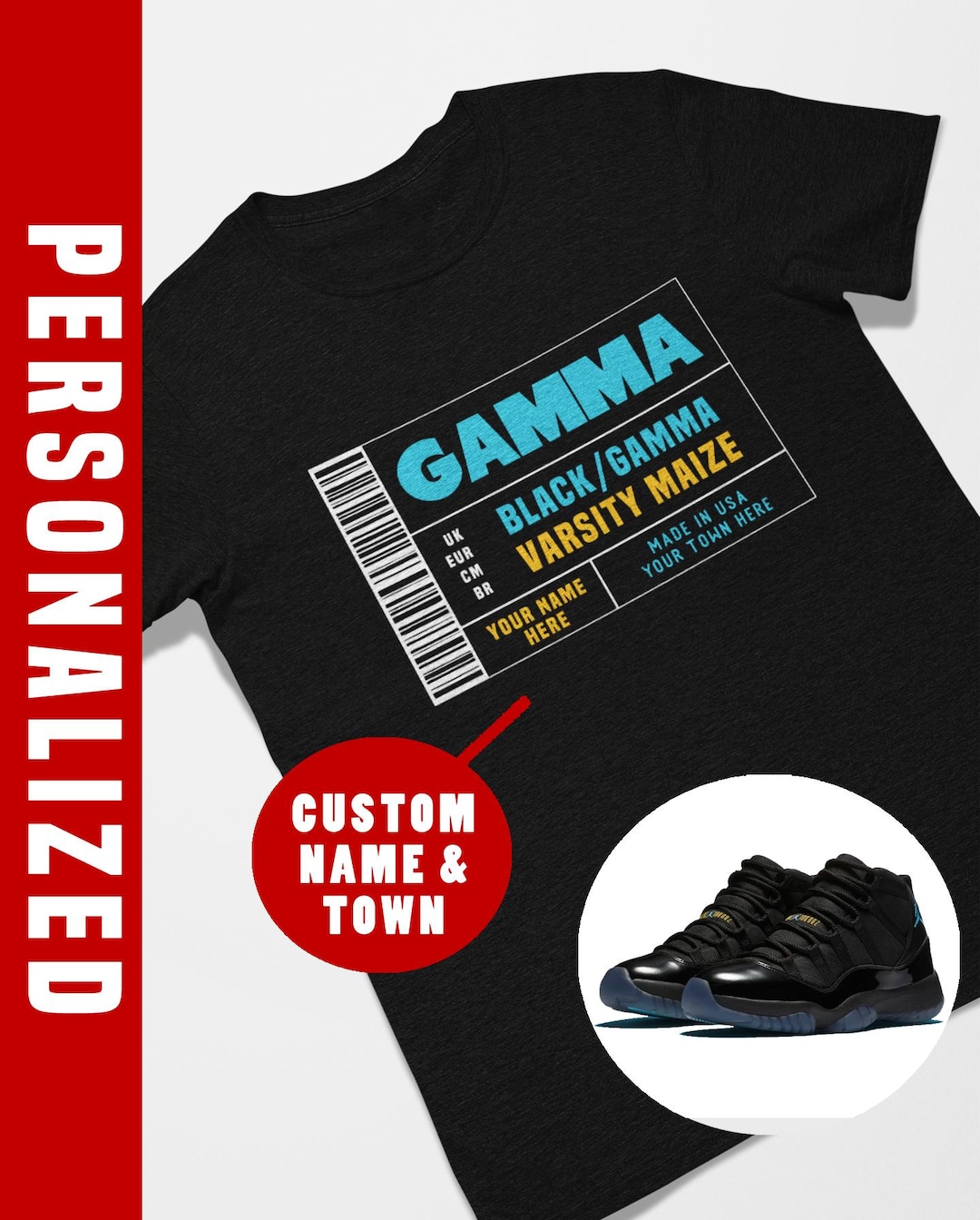 Custom Sneaker Label Jordan 11 Gamma Matching Sneaker Tee Shirt - Etsy