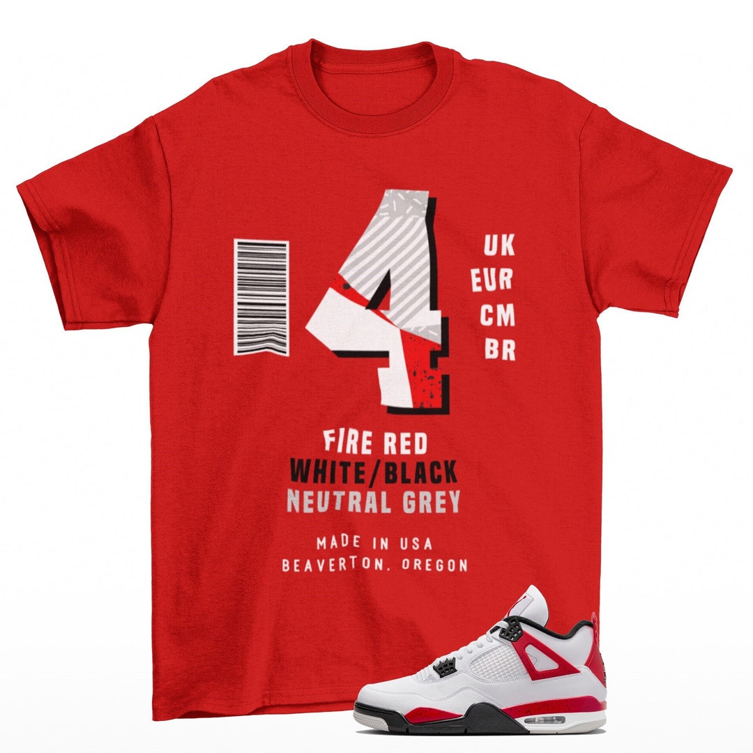 Box Label Jordan 4 Red Cement Sneaker Matching Tee Shirt Red - Etsy