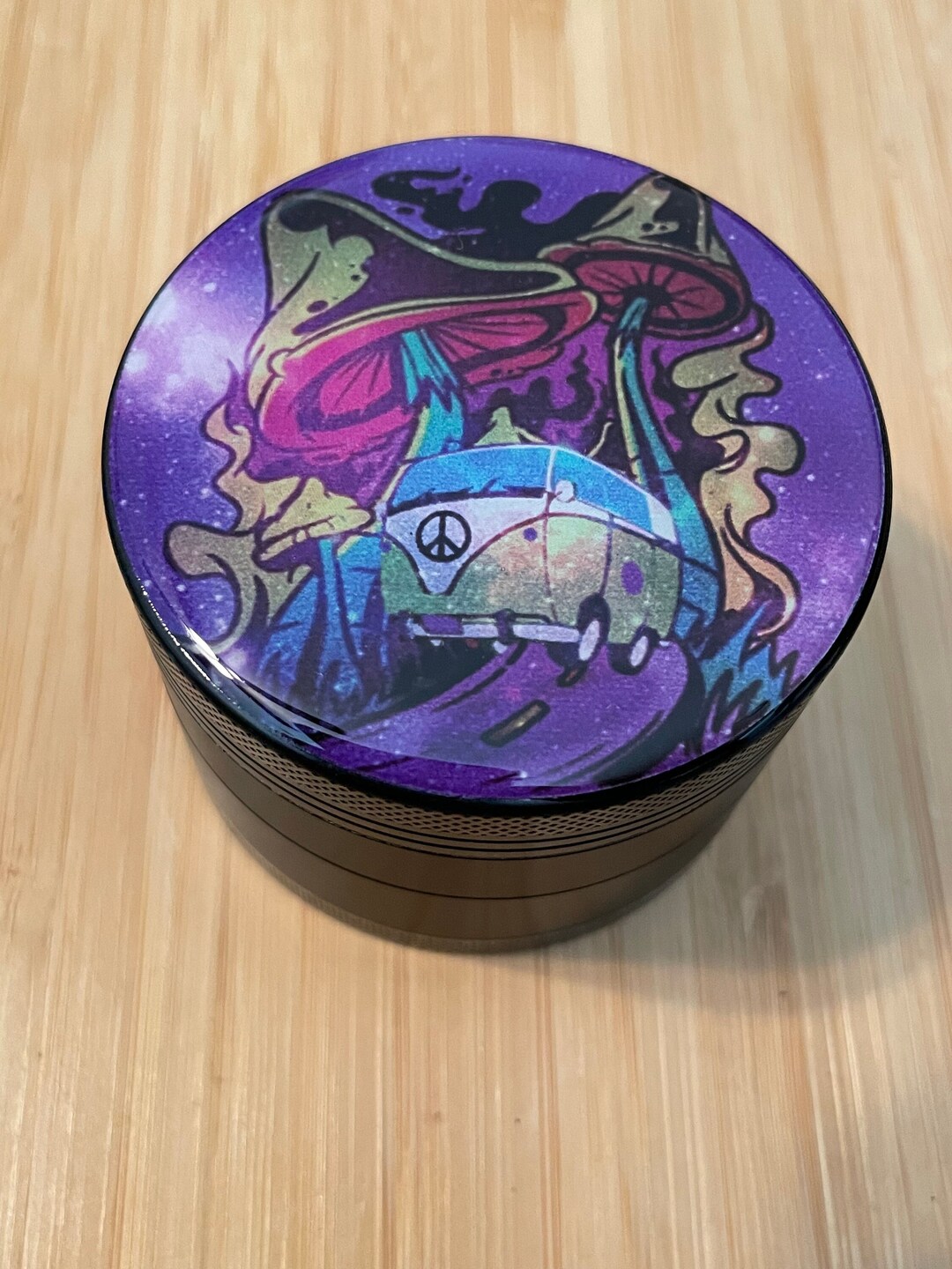 Grinder Herb Grinder 2.5 Flowers Bus Mushroom Peace Love Hippy Grinder ...