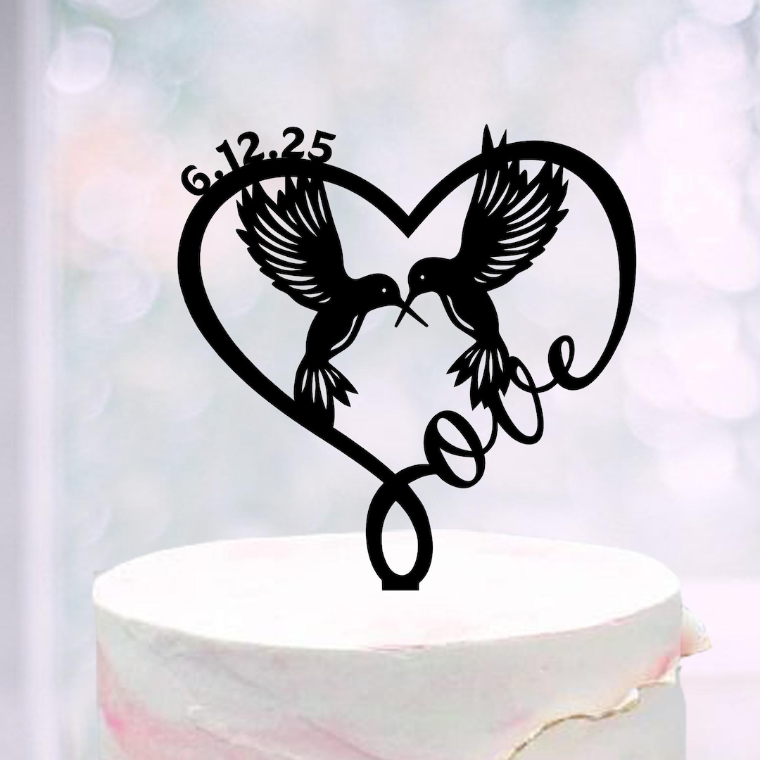 Hummingbird Wedding Cake Topper With Date, Bird Cake Topper With ...