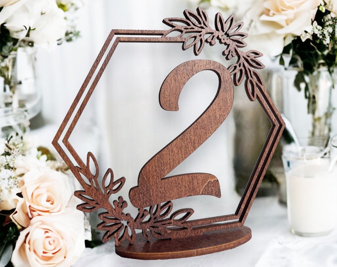 Table Numbers, Elegant Wooden Table Numbers, Hexagon Table Numbers ...