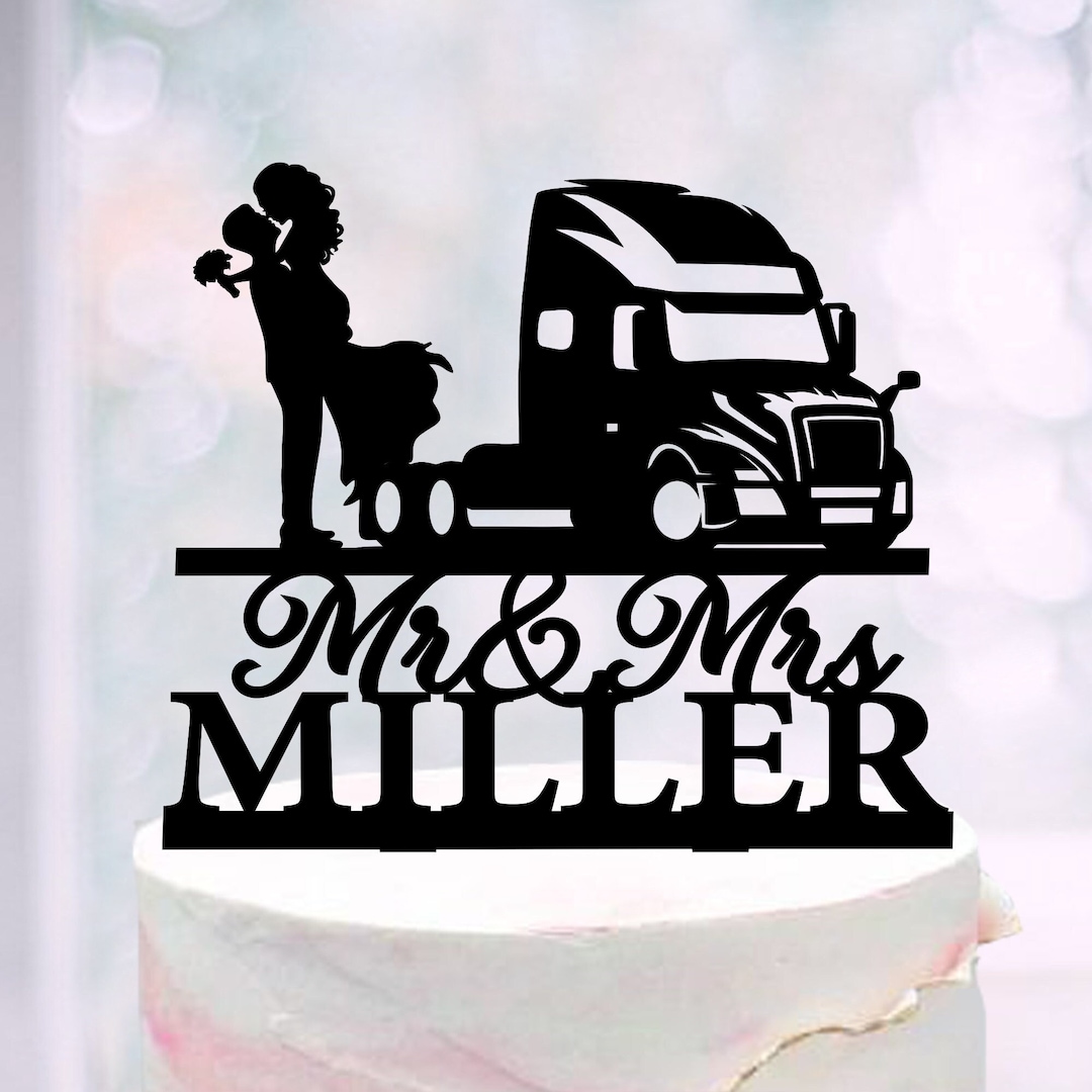 Truck Cake Topper Wedding, Trucker Cake Topper, Truck Driver Cake ...