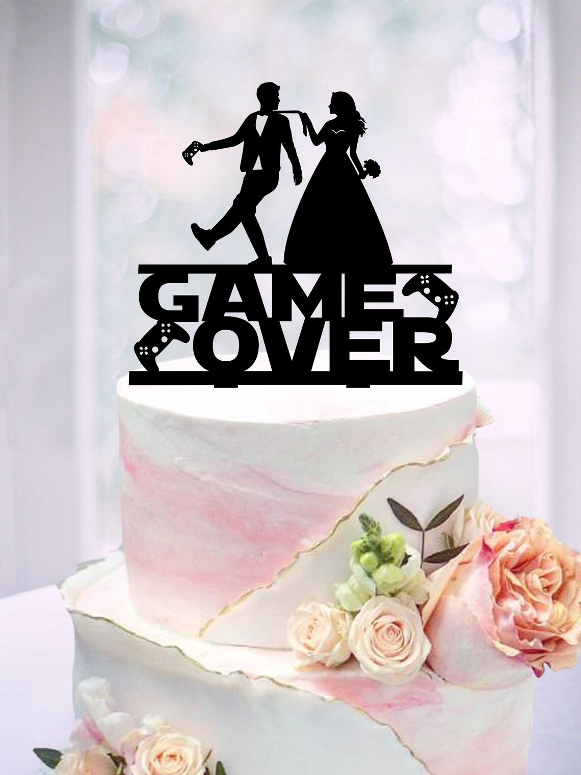Funny Video Game Over Wedding Cake Topper Bride and Groom Gamer Wedding ...