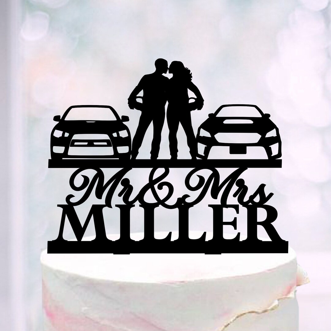 Car Wedding Cake Topper, 2 Cars Silhouette Cake Toppers, Drivers Couple ...