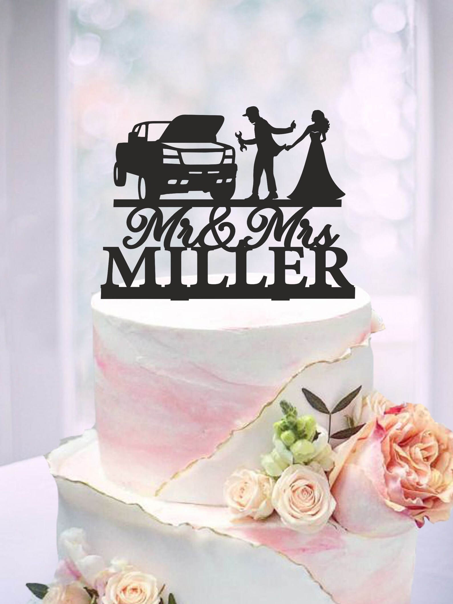 Car Mechanic Wedding Cake Topper, Bride Dragging Groom Wedding Topper ...