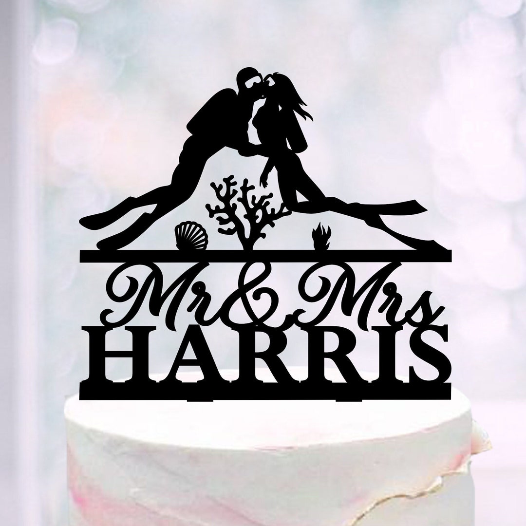 Scuba Diving Wedding Cake Topper, Free Diving Cake Topper, Couple Scuba ...