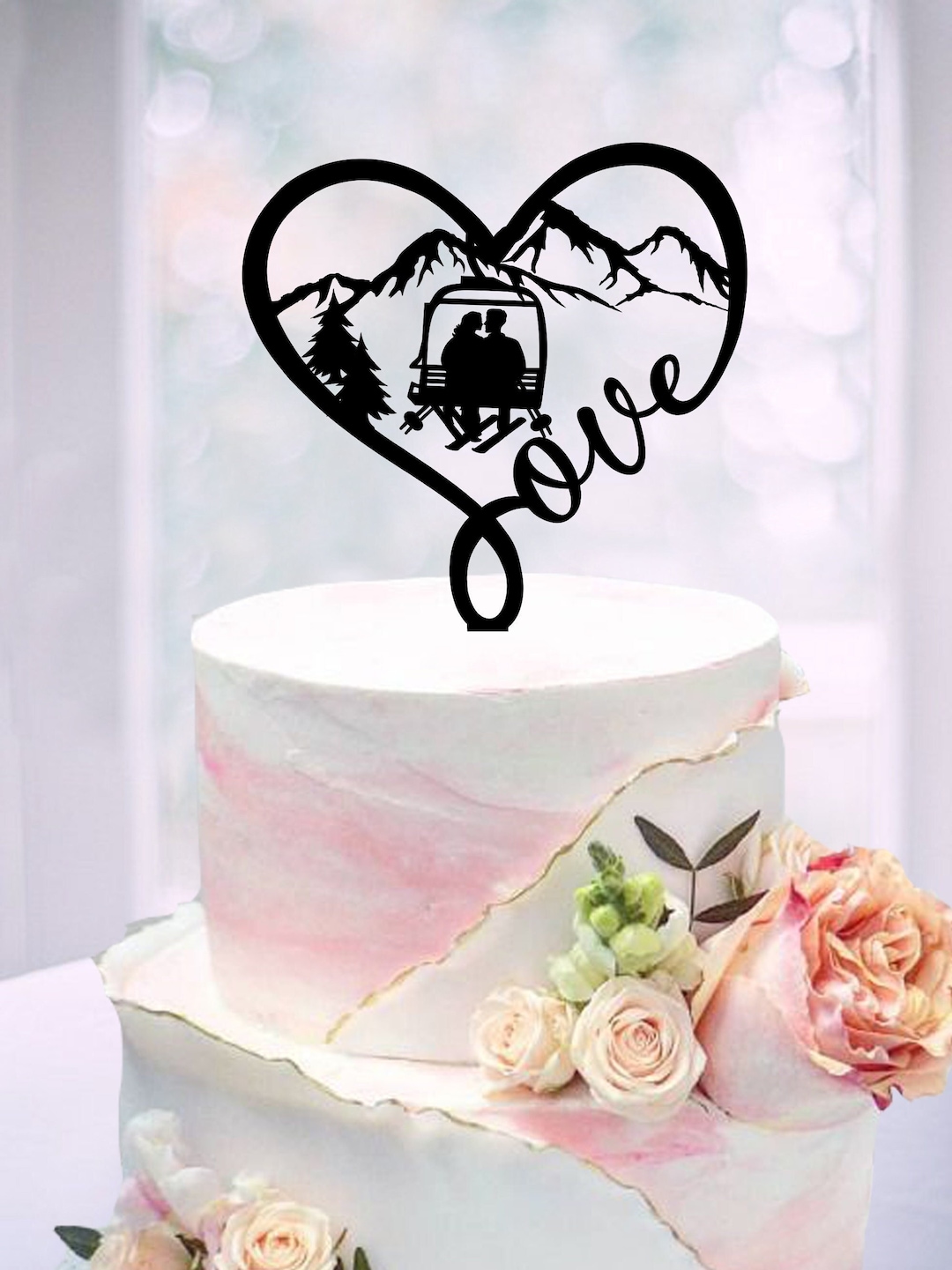Ski Wedding Cake Topper, Winter Wedding Topper, Skiing Ski Lift Cake ...
