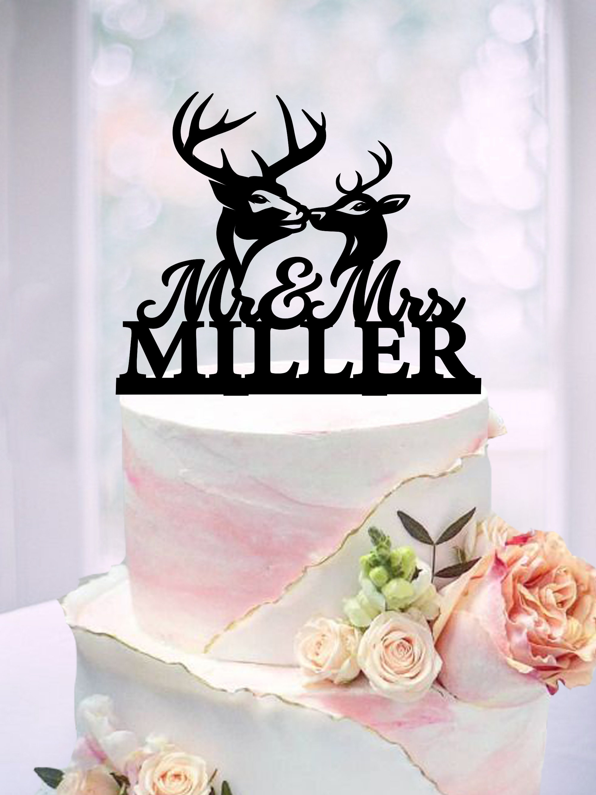 Deer Wedding Cake Topper, Buck and Doe Cake Topper, Kiss Deer Cake ...