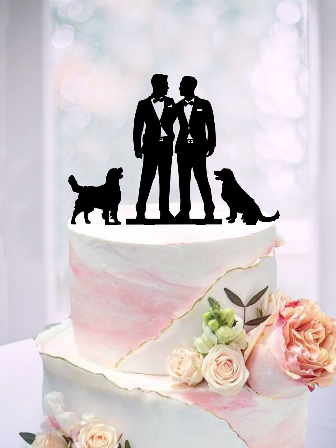 Mr and Mr Cake Topper With Two Dogs, Gays Wedding Topper + 2 Dogs, Same ...