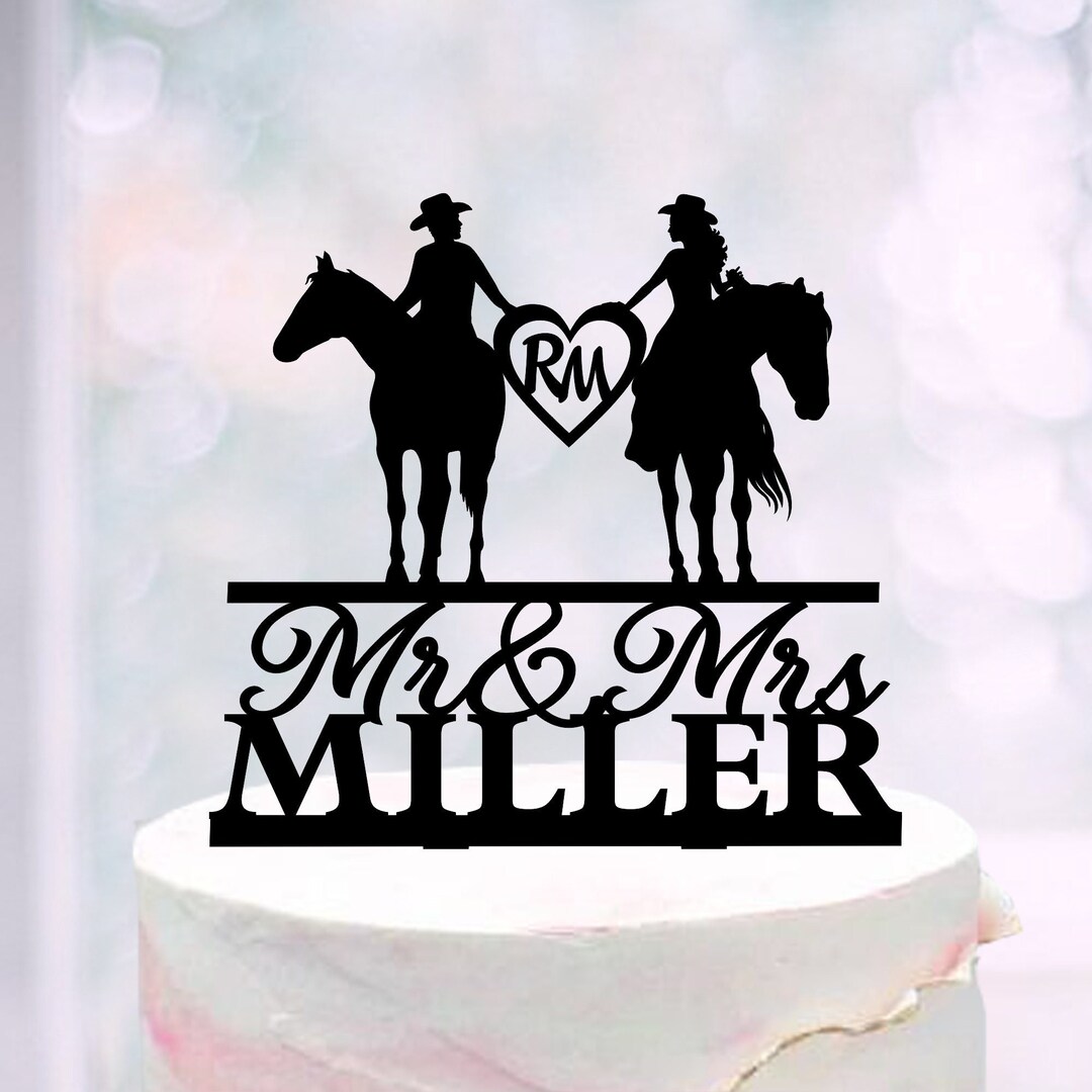 Bride and Groom With Horse Cake Topper, Country Cake Topper for Wedding ...