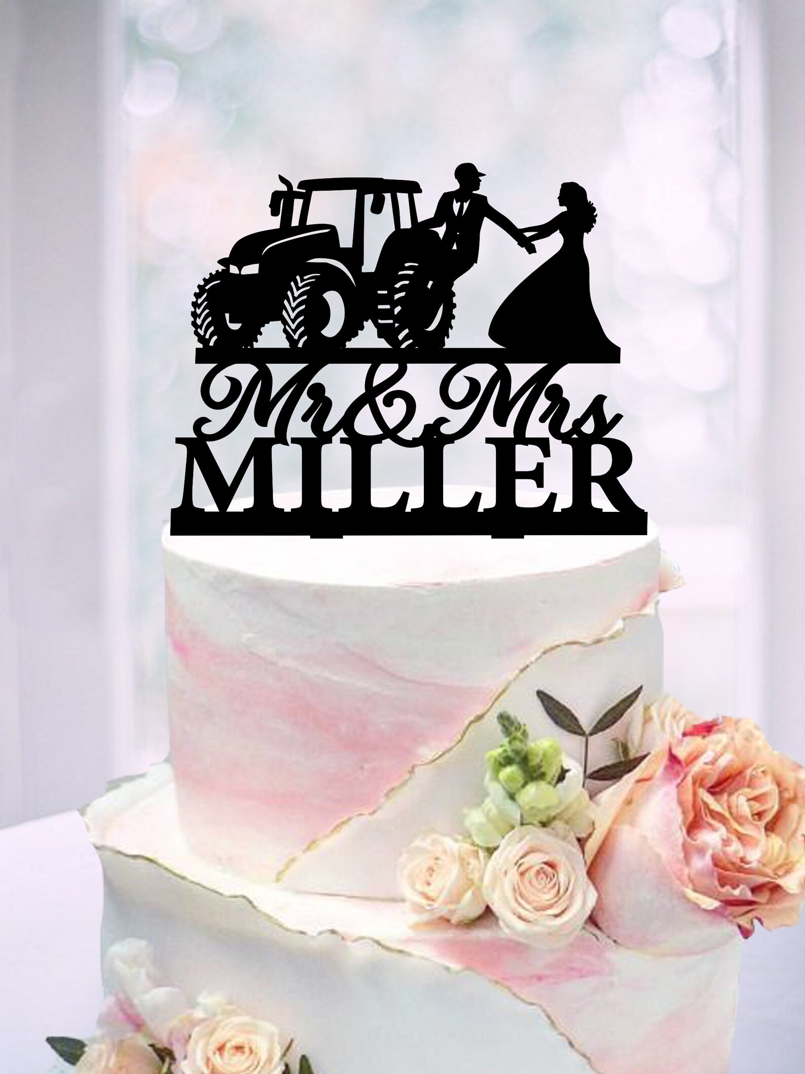 Tractor Wedding Cake Topper,farm Cake Topper With Personalization ...