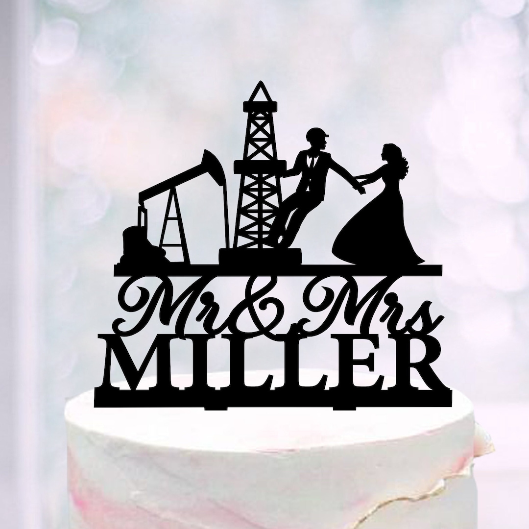 Oil Rig Personalized Cake Topper for Wedding, Bride Dragging Groom ...