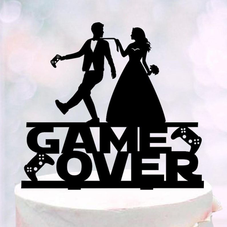 Funny Video Game Over Wedding Cake Topper Bride and Groom Gamer Wedding ...