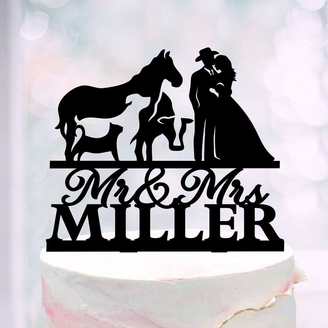 Country Wedding Cake Topper, Farm Cake Topper With Cow, Ranch Topper ...