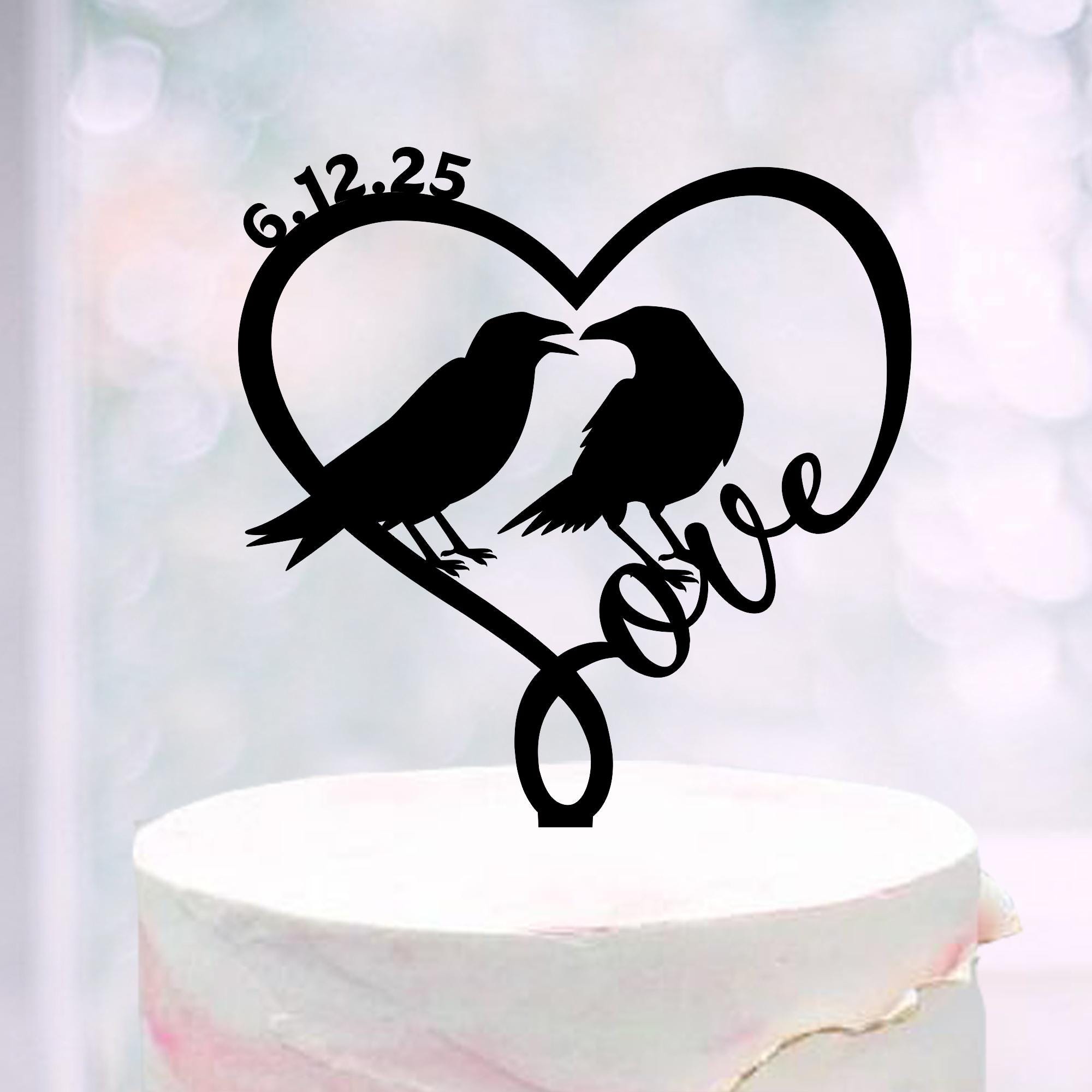 Raven Couple Wedding Cake Topper + Date, Alternative Wedding Cake ...