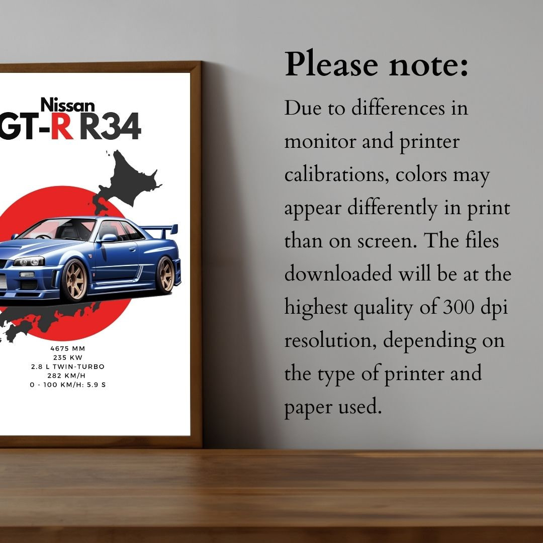 Bring Home the Nissan Skyline GTR R34 Poster Today! Nissan Skyline Gt-r ...