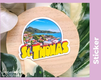 St. Thomas USVI Sticker, Hand Drawn Design, Palm Trees Beach Flowers ...