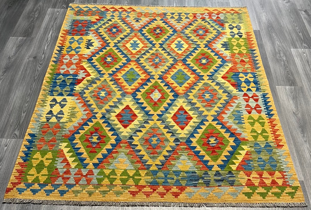 Handmade Kilim Area Rug Wool Natural Colours Afghan Turkish Nomad ...