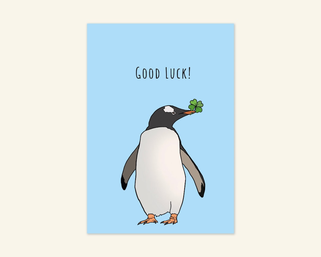 Penguin Good Luck Card - Etsy UK