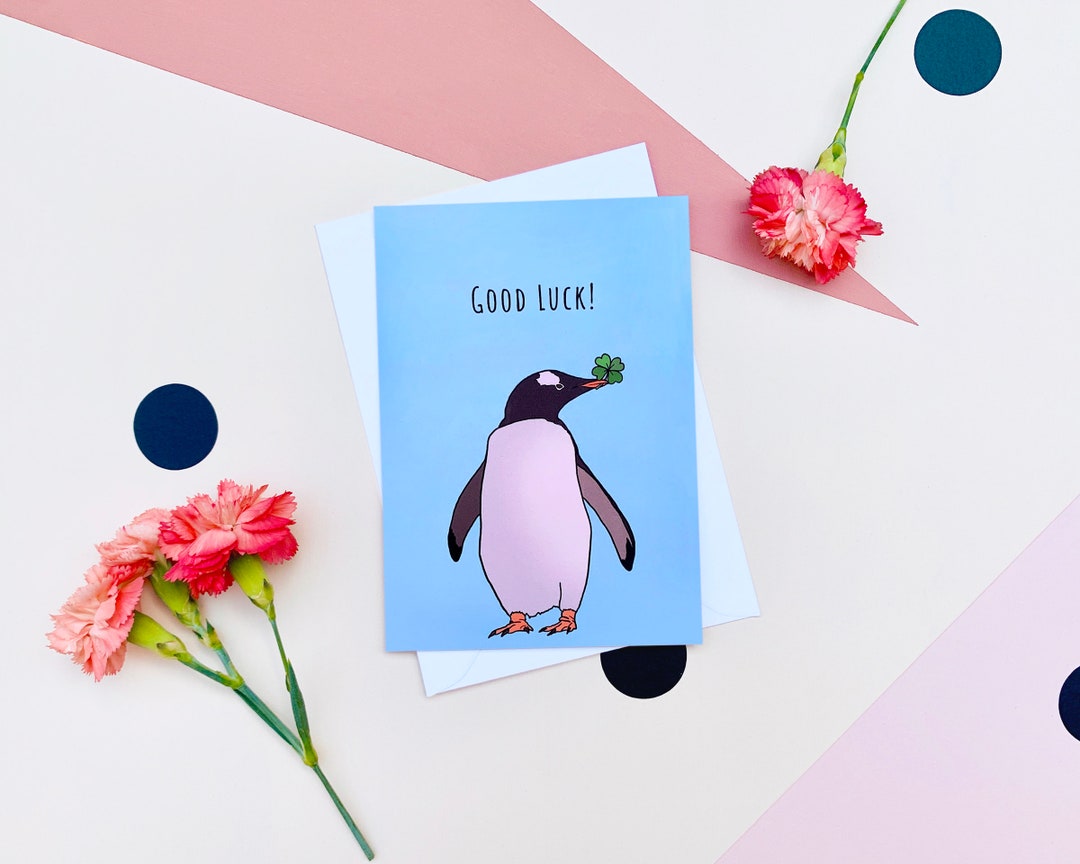 Penguin Good Luck Card - Etsy UK
