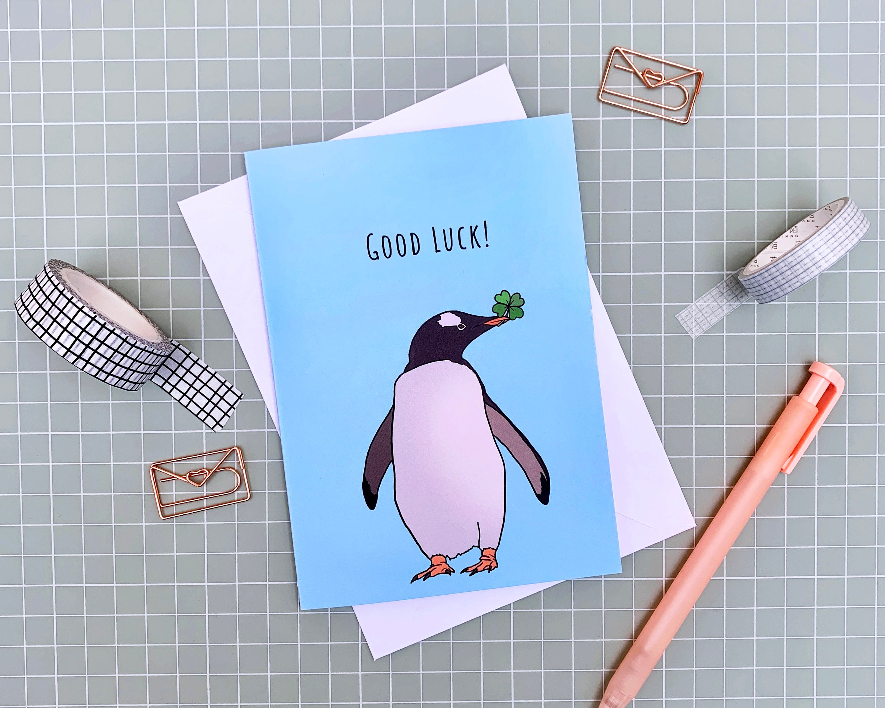 Penguin Good Luck Card - Etsy UK