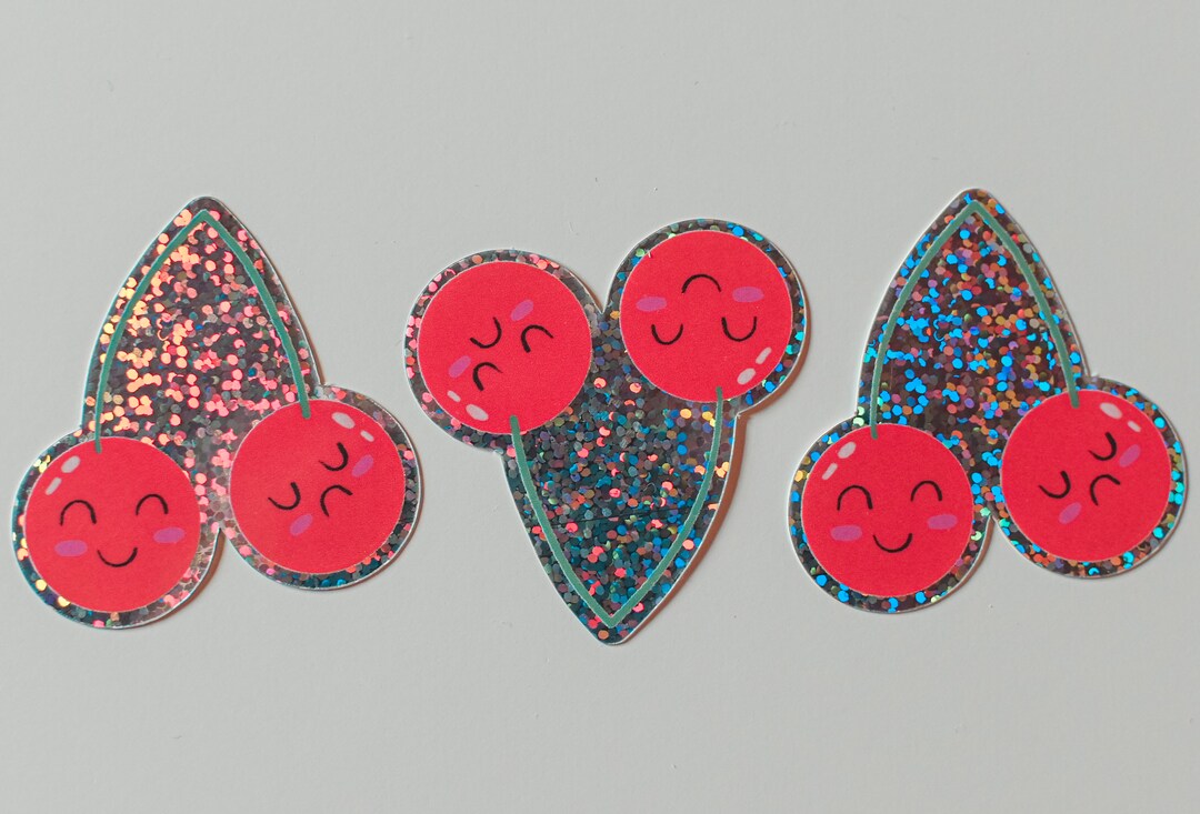 Glitter Backed Cherries Sticker | Cute & Sparkly | Perfect for Laptops ...