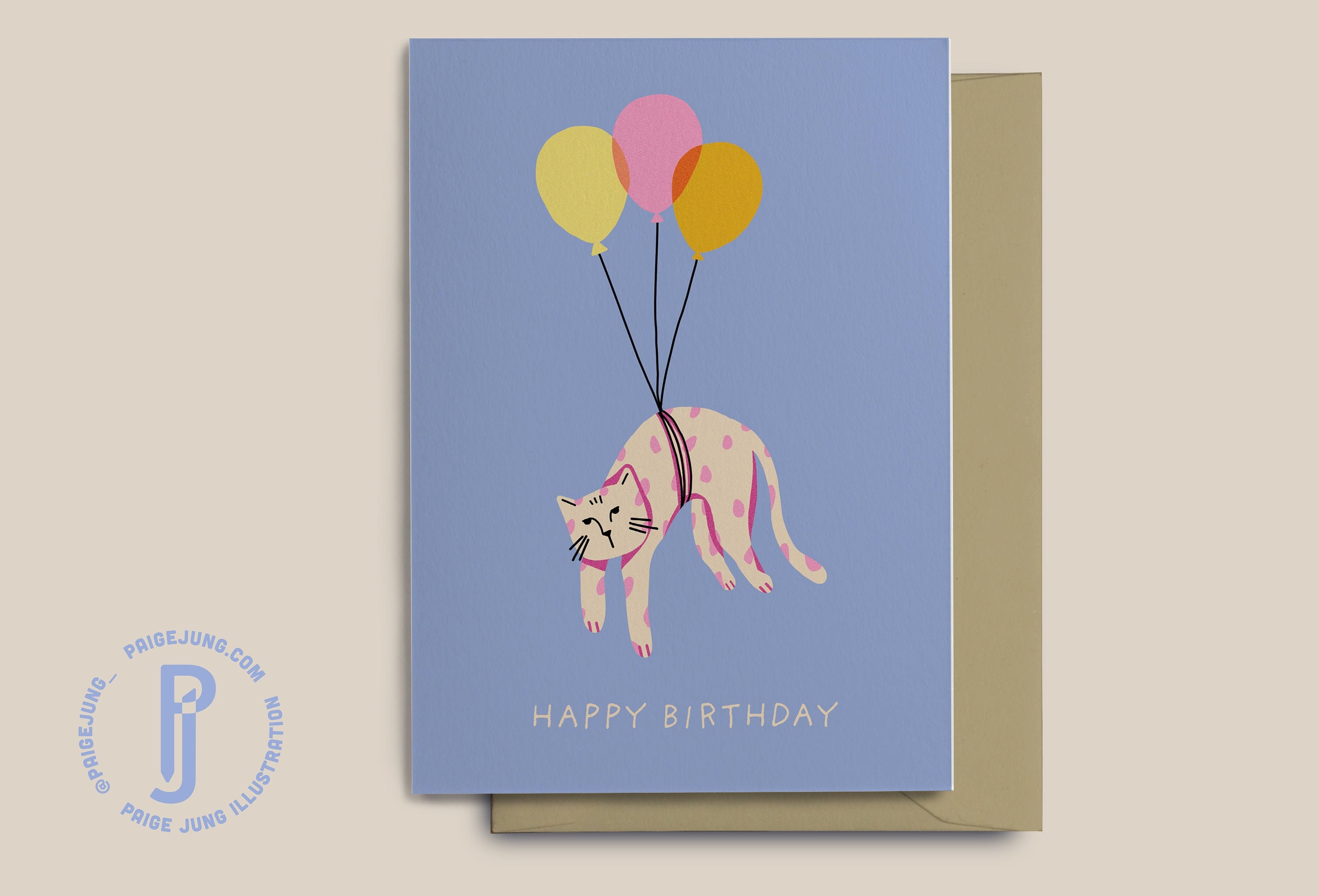 Happy Birthday Cat Balloons Greeting Card Party Cute Kitten | Etsy