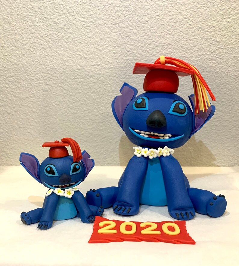 3D Stitch inspired fondant cake topper graduation theme | Etsy