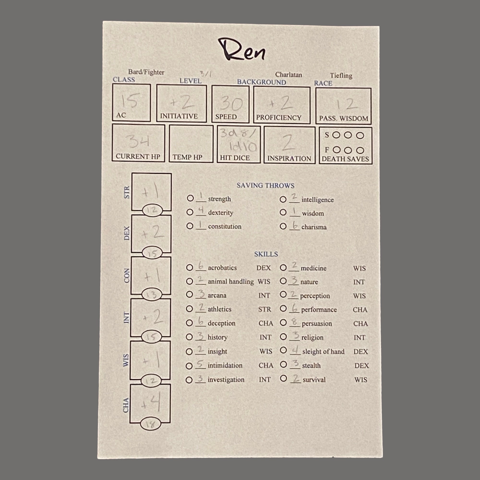Customizable Character Sheet - Etsy