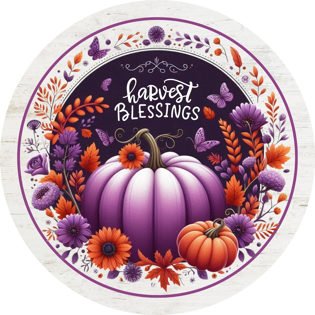 Happy Fall Metal Sign, Purple Pumpkin With Floral Design, Autumn Home ...