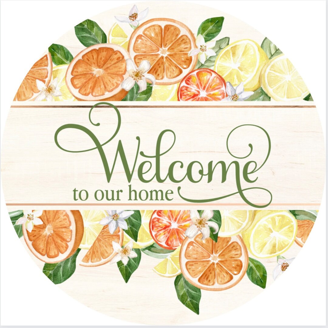 Citrus Welcome Sign, Orange and Lemon Metal Wreath Sign, Summer Decor ...