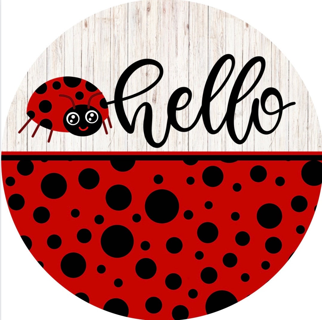 Round Welcome Lady Bug Sign, Faux Wood and Polka Dots, Door Hanger ...