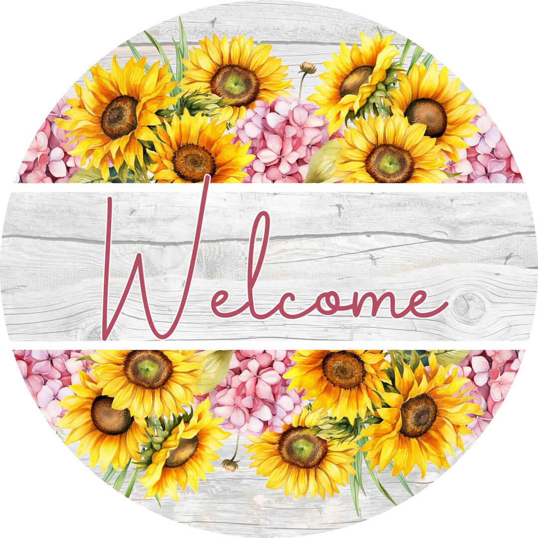 Sunflower and Hydrangeas Welcome Sign, Sunflower Metal Sign, Shiplap ...
