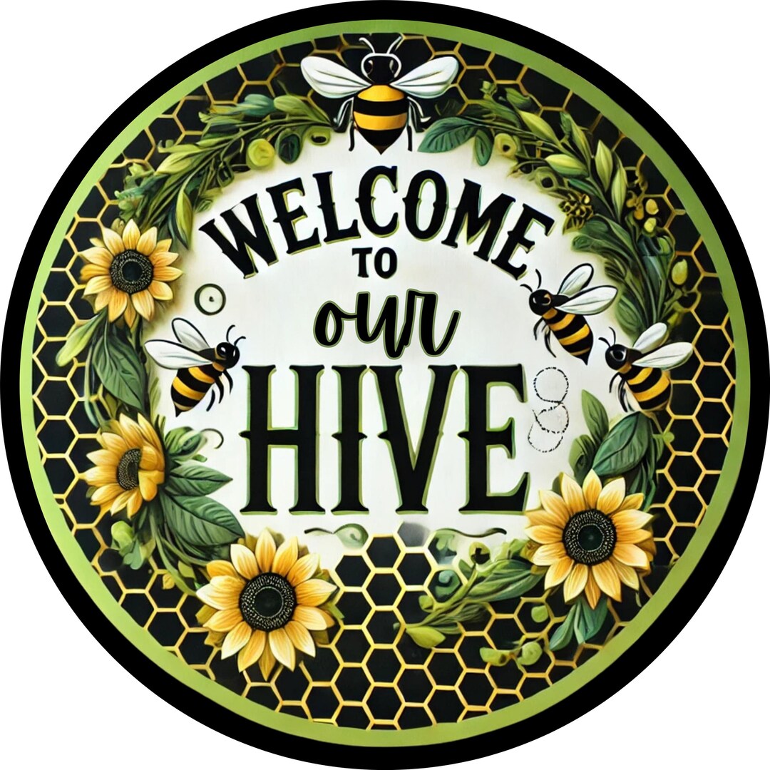 Welcome to Our Hive Sign - Honeycomb Wreath Sign - Bee Decor ...