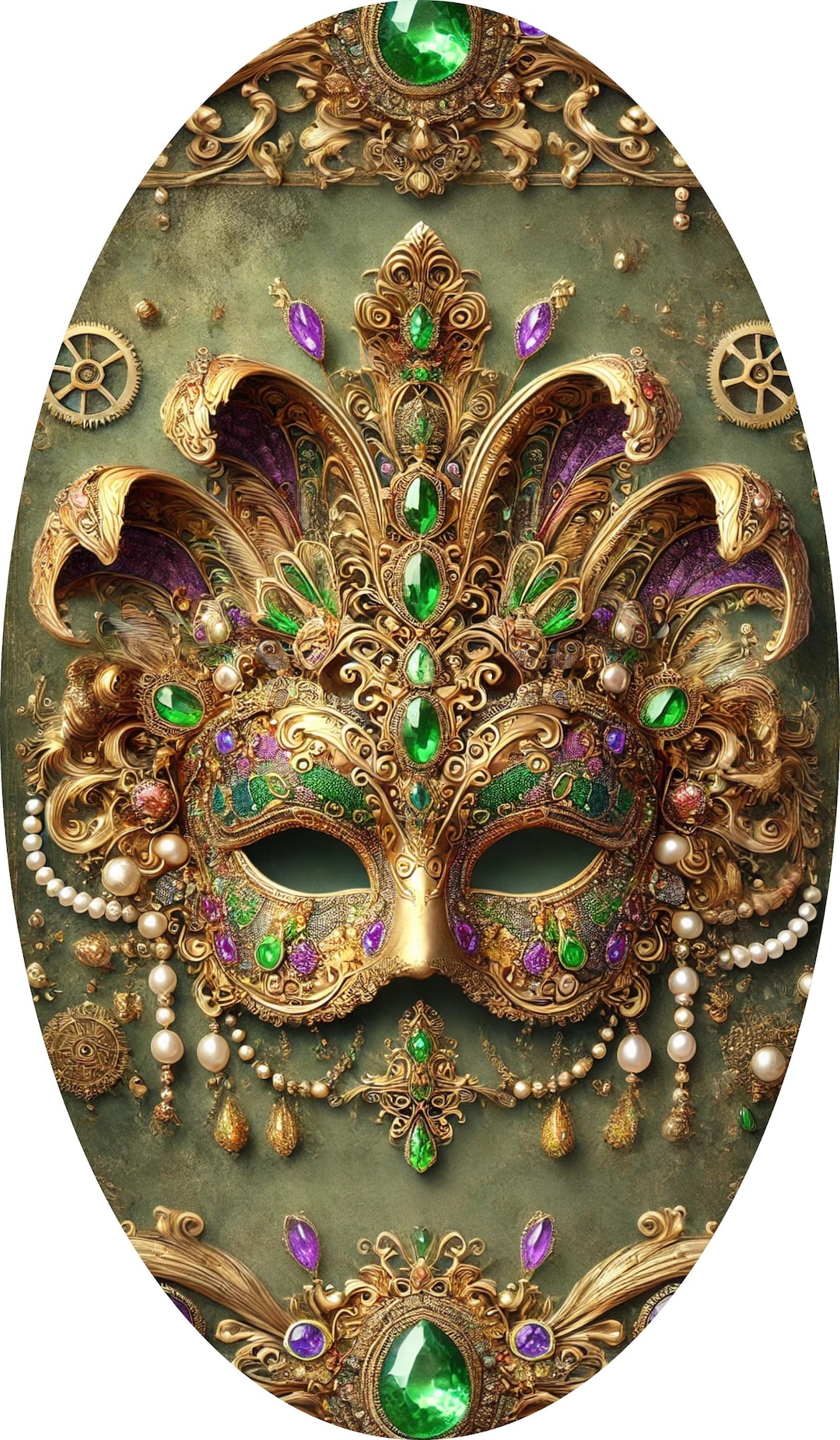 Oval Steampunk Mardi Gras Mask Metal Wreath Sign 7"x12", Elegant Gold ...