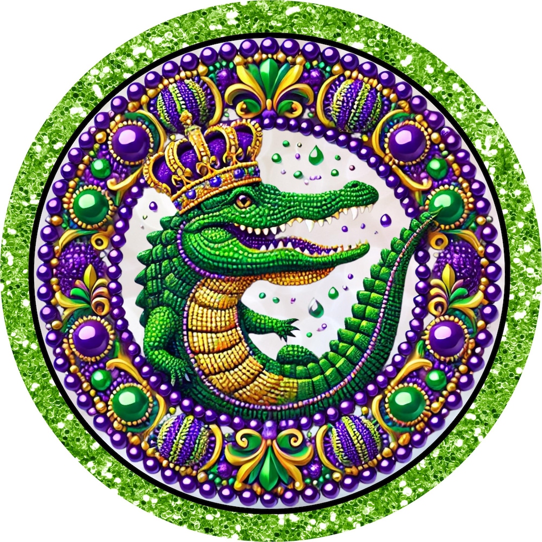 Extravagant Mardi Gras Gator Crown Sign - Choose Green or Purple ...