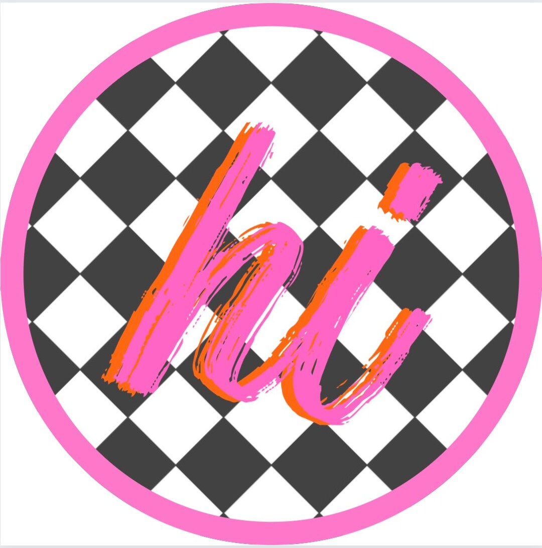 Round Everyday Welcome Sign With Hi Black and White Harlequin With Pink ...