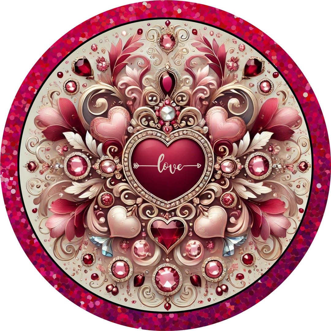 Gorgeous Valentine’s Day Metal Wreath Sign - Ruby Heart & Gemstone ...
