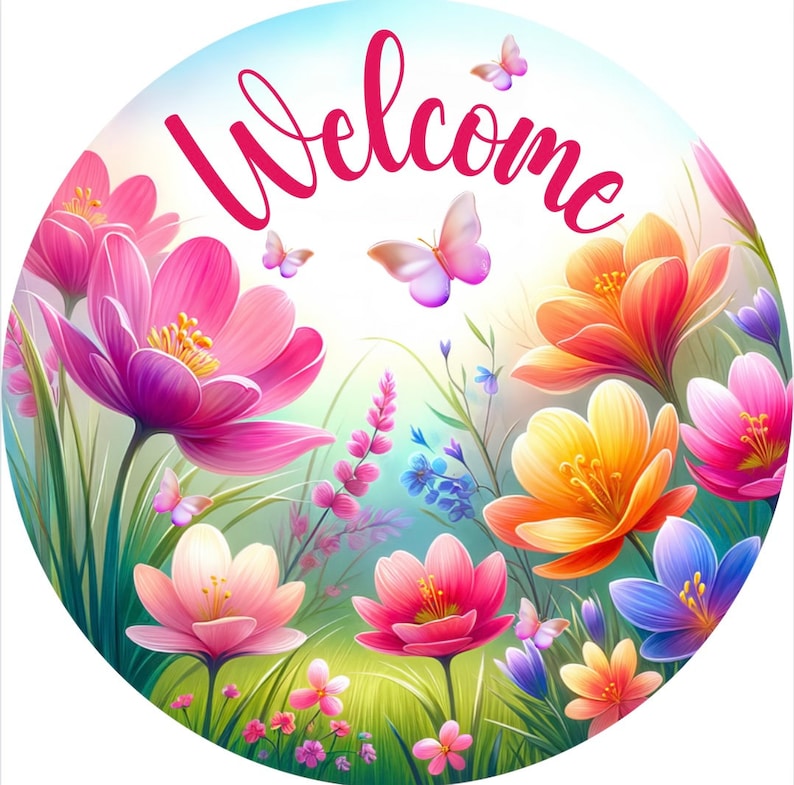 3D Round Welcome Sign, Flower and Butterfly Door Hanger, Sign for ...