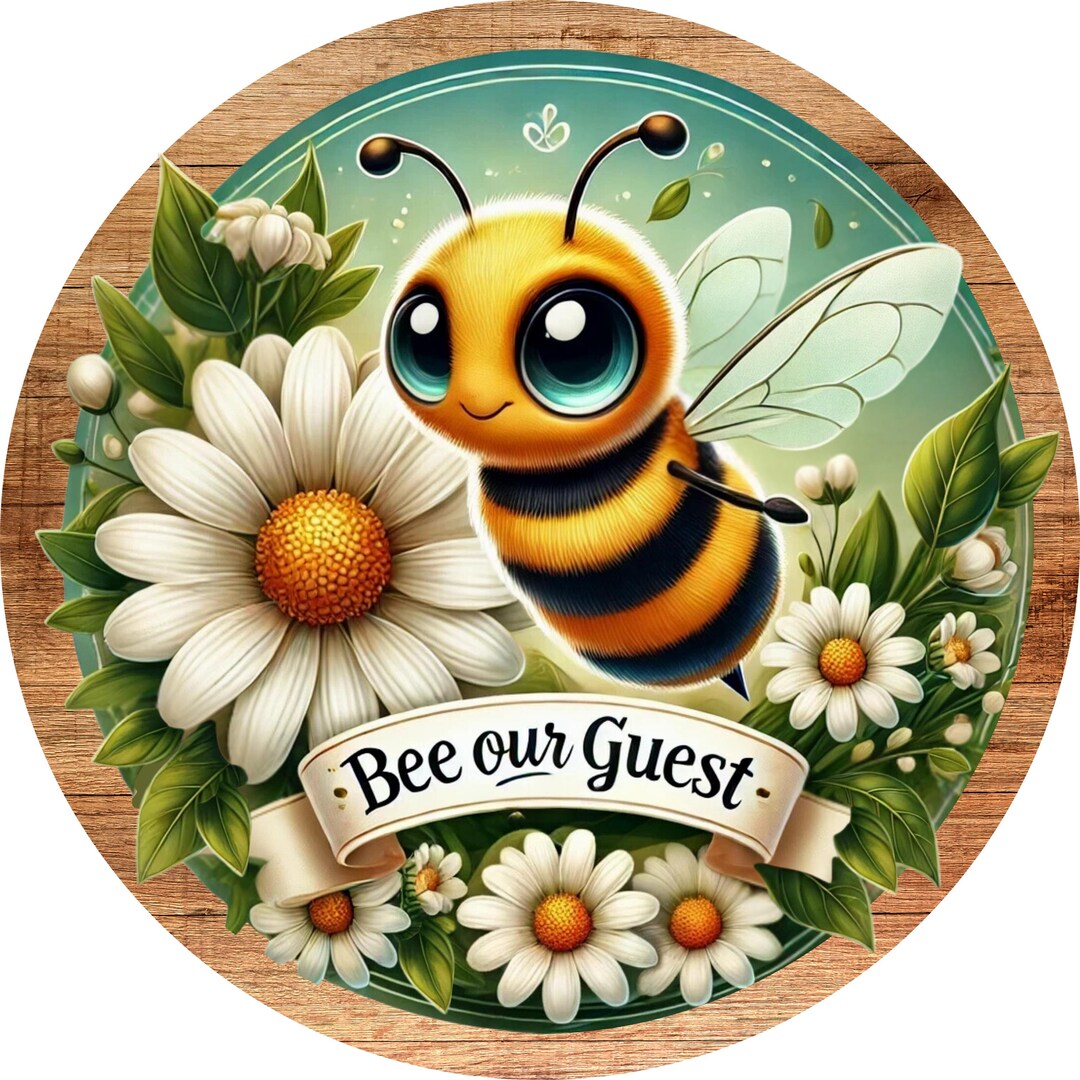 Bee Welcome Metal Wreath Sign - Bee Our Guest & Welcome Friends Round ...