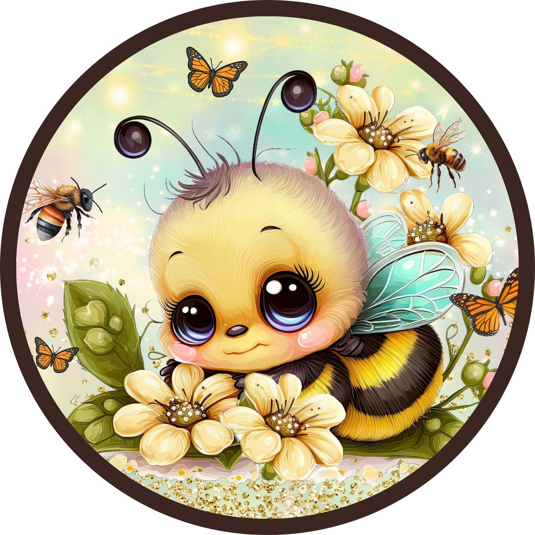 Round Bee Metal Sign, Door Hanger, Wreath Sign, Wreath Attachment, Door ...