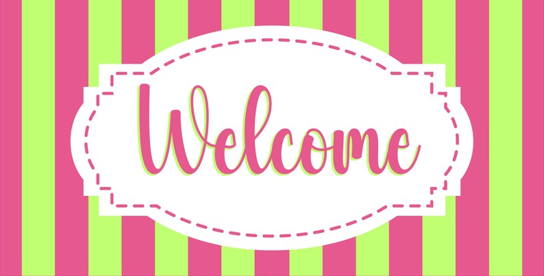 Hello/welcome Metal Door Hanger, Pink and Lime Stripe Sign - Etsy