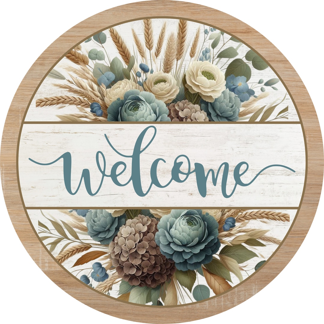 Rustic Floral Welcome Sign, Round Metal Welcome Decor, Boho Fall Wall ...