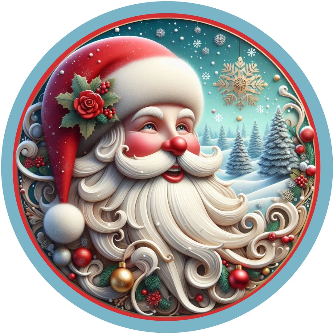 Charming Round Santa Claus Christmas Wreath Sign - Festive Metal ...